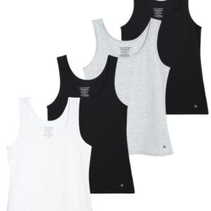 Lucky Brand Women's Tank Top - 4 Pack Stretch Cotton Scoop Neck Sleeveless T-Shirt (S-XL), Size Medium, Black/Grey/Black/White