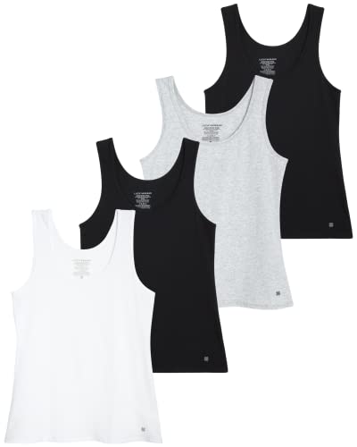 Lucky Brand Women's Tank Top - 4 Pack Stretch Cotton Scoop Neck Sleeveless T-Shirt (S-XL), Size Medium, Black/Grey/Black/White