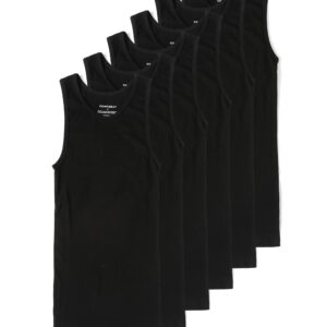 Comfneat Men's 6-Pack A-Shirts Tight Fit Tank Tops Cotton Spandex Undershirts (Black 6-Pack, S)