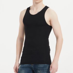 Comfneat Men's 6-Pack A-Shirts Tight Fit Tank Tops Cotton Spandex Undershirts (Black 6-Pack, S)