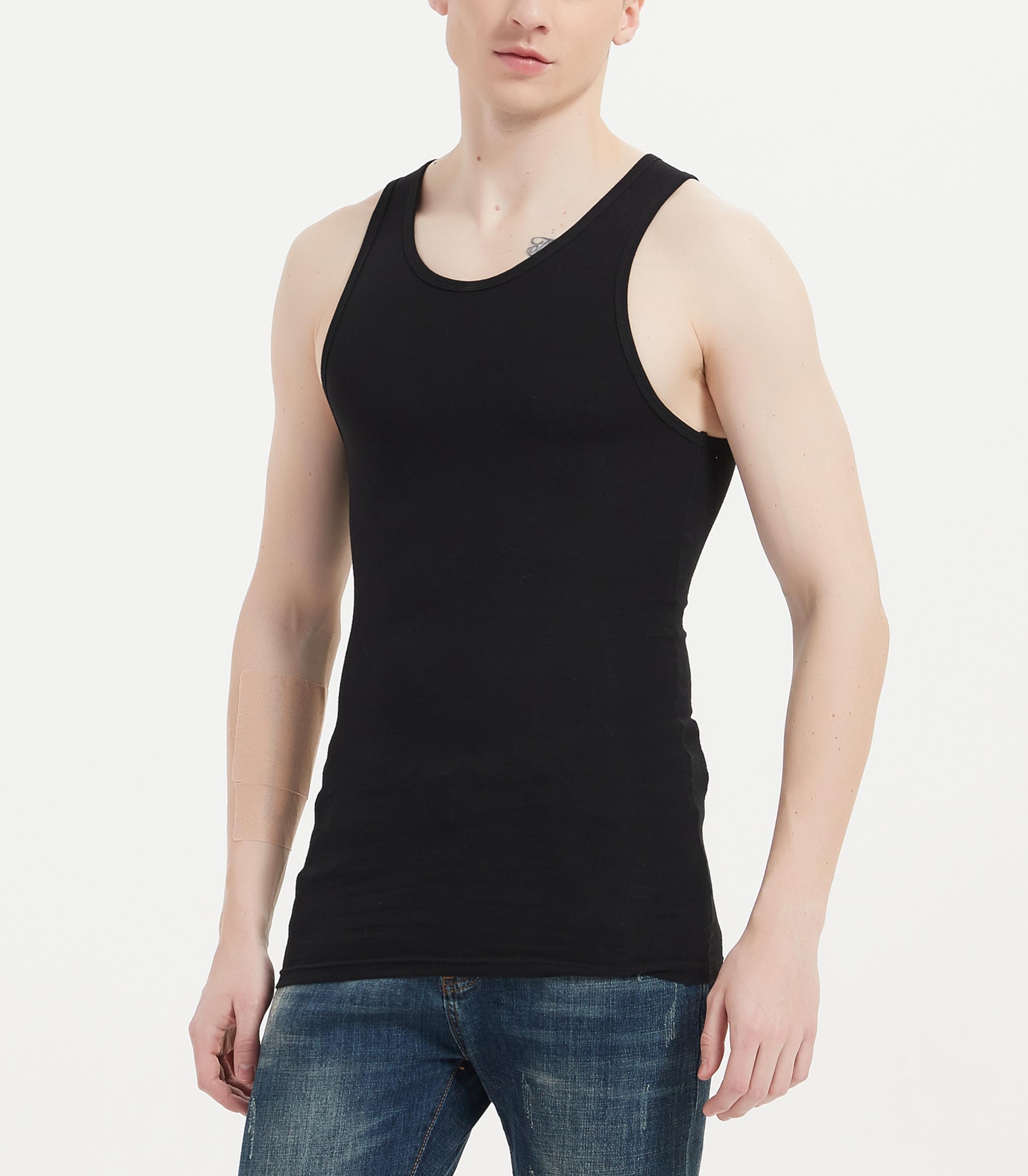 Comfneat Men's 6-Pack A-Shirts Tight Fit Tank Tops Cotton Spandex Undershirts (Black 6-Pack, S)