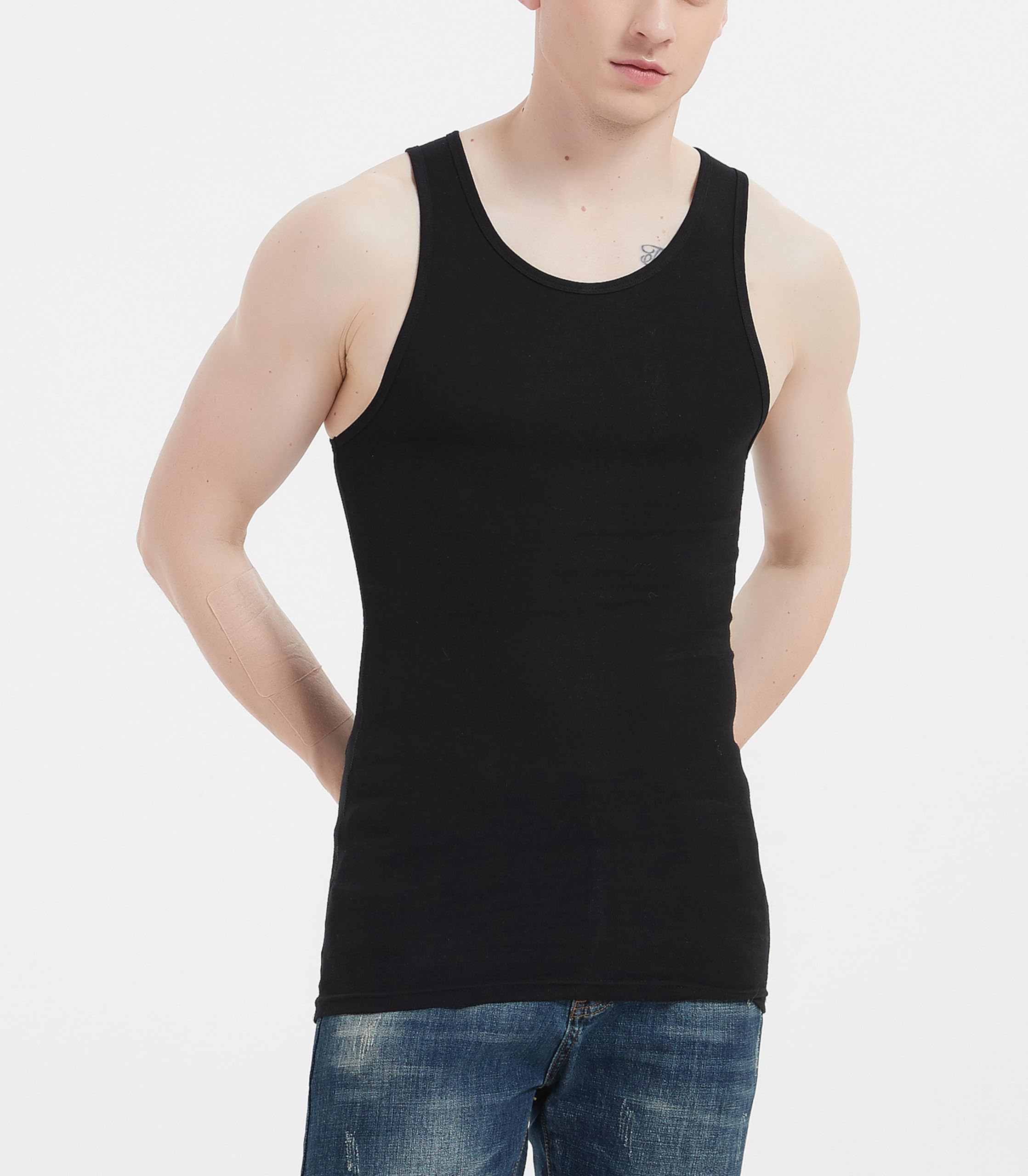 Comfneat Men's 6-Pack A-Shirts Tight Fit Tank Tops Cotton Spandex Undershirts (Black 6-Pack, S)