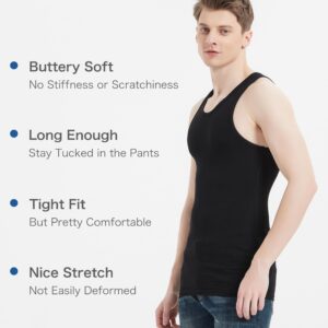 Comfneat Men's 6-Pack A-Shirts Tight Fit Tank Tops Cotton Spandex Undershirts (Black 6-Pack, S)