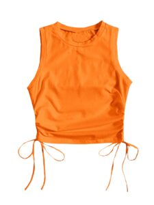 floerns women's graphic print sleeveless drawstring ruched crop tank top orange xl