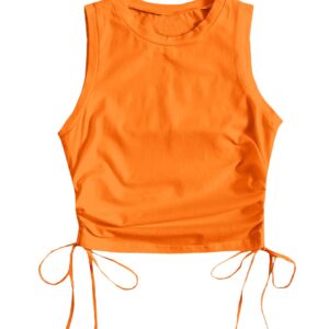 Floerns Women's Graphic Print Sleeveless Drawstring Ruched Crop Tank Top Orange XL