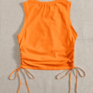 Floerns Women's Graphic Print Sleeveless Drawstring Ruched Crop Tank Top Orange XL