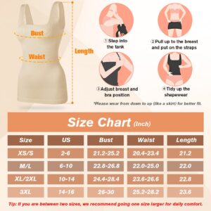 TDIFFUN Women's 3 Piece Shapewear Tank Tops Tummy Control Seamless Ribbed Square Neck Compression Body Shaper Top - Black White Nude M/L