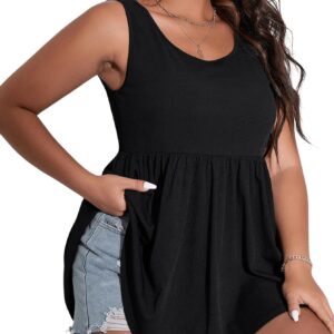 SOLY HUX Women's Plus Size Sleeveless Summer Tops Peplum Tank Top Scoop Neck Ruffle Hem Shirts Black 3XL