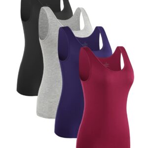 Rosyline 4 Piece Women Tank Tops Basic Sleeveless Undershirt Layering Tanks Black/Grey/Dark Blue/Wine Red S