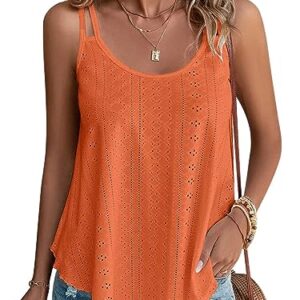 KKJ Womens Fashion Tank Tops Eyelet Embroidery Sleeveless Camisole Scoop Neck Loose Casual 2024 Summer Clothes Flowy Shirts Orange