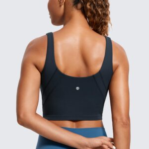 CRZ YOGA Butterluxe Womens V Neck Longline Sports Bra - Padded Workout Crop Tank Top with Built in Bra True Navy Medium