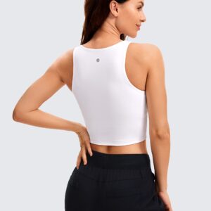 CRZ YOGA Womens Butterluxe Double Lined Cropped Tank Tops High Neck Racerback Tanks Sleeveless Casual Workout Crop Top White Small