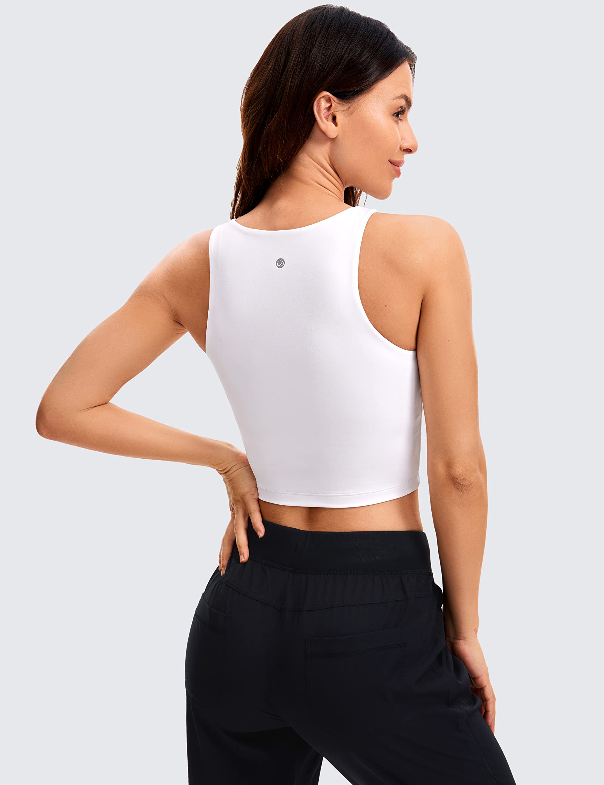 CRZ YOGA Womens Butterluxe Double Lined Cropped Tank Tops High Neck Racerback Tanks Sleeveless Casual Workout Crop Top White Small