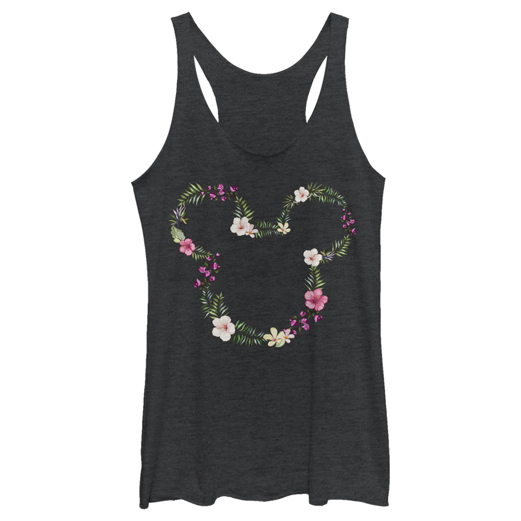 Disney Classic Floral Mickey Women's Racerback Tank Top, Black Heather, Small