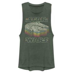 star wars womens a new hope millennium falcon retro rainbow t-shirt, pine htr, medium us