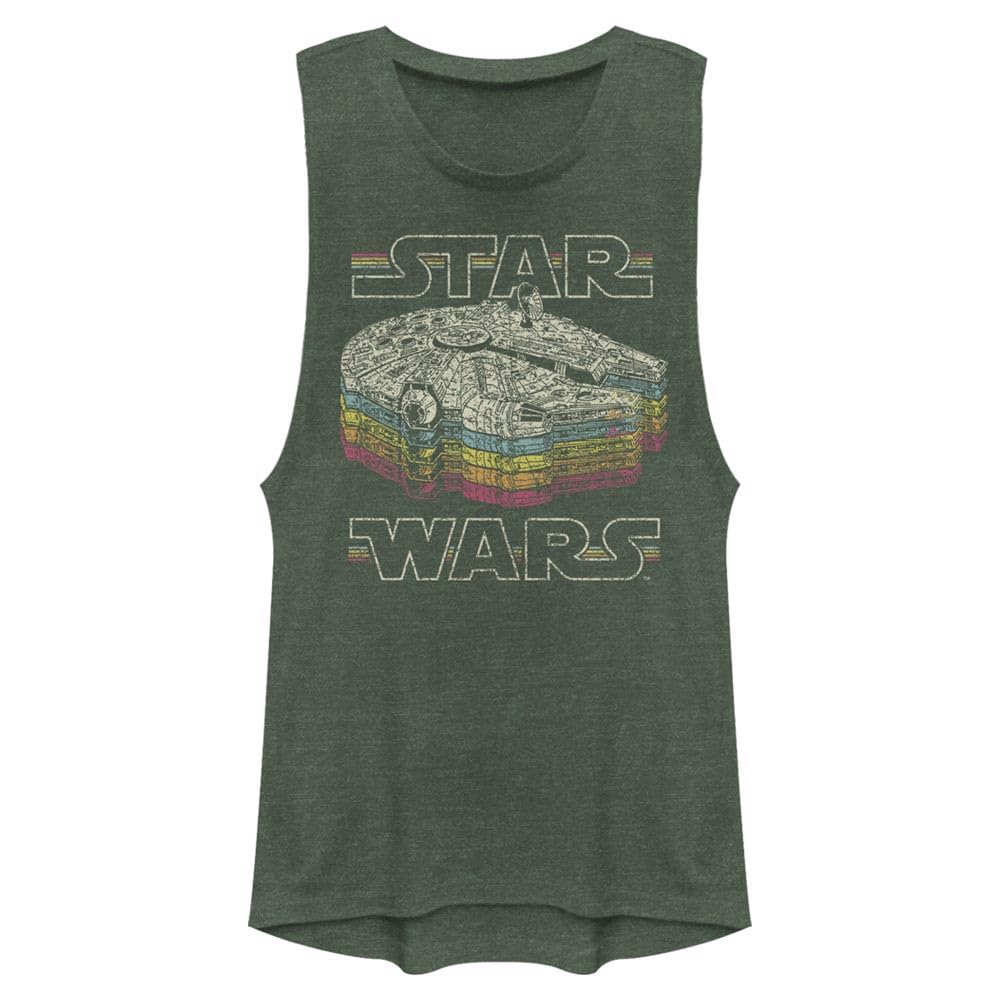 STAR WARS Womens A New Hope Millennium Falcon Retro Rainbow T-Shirt, Pine Htr, Medium US