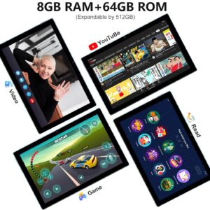 Android 13 Tablet with Keyboard, 2024 Newest 10.1 inch 2 in 1 Tablets, 8GB RAM+64GB ROM with Case Mouse Stylus, 1.8GHz Quad Core, 1280*800 HD Touch Screen, 8MP Dual Camera, Games, Wi-Fi, BT Tableta PC