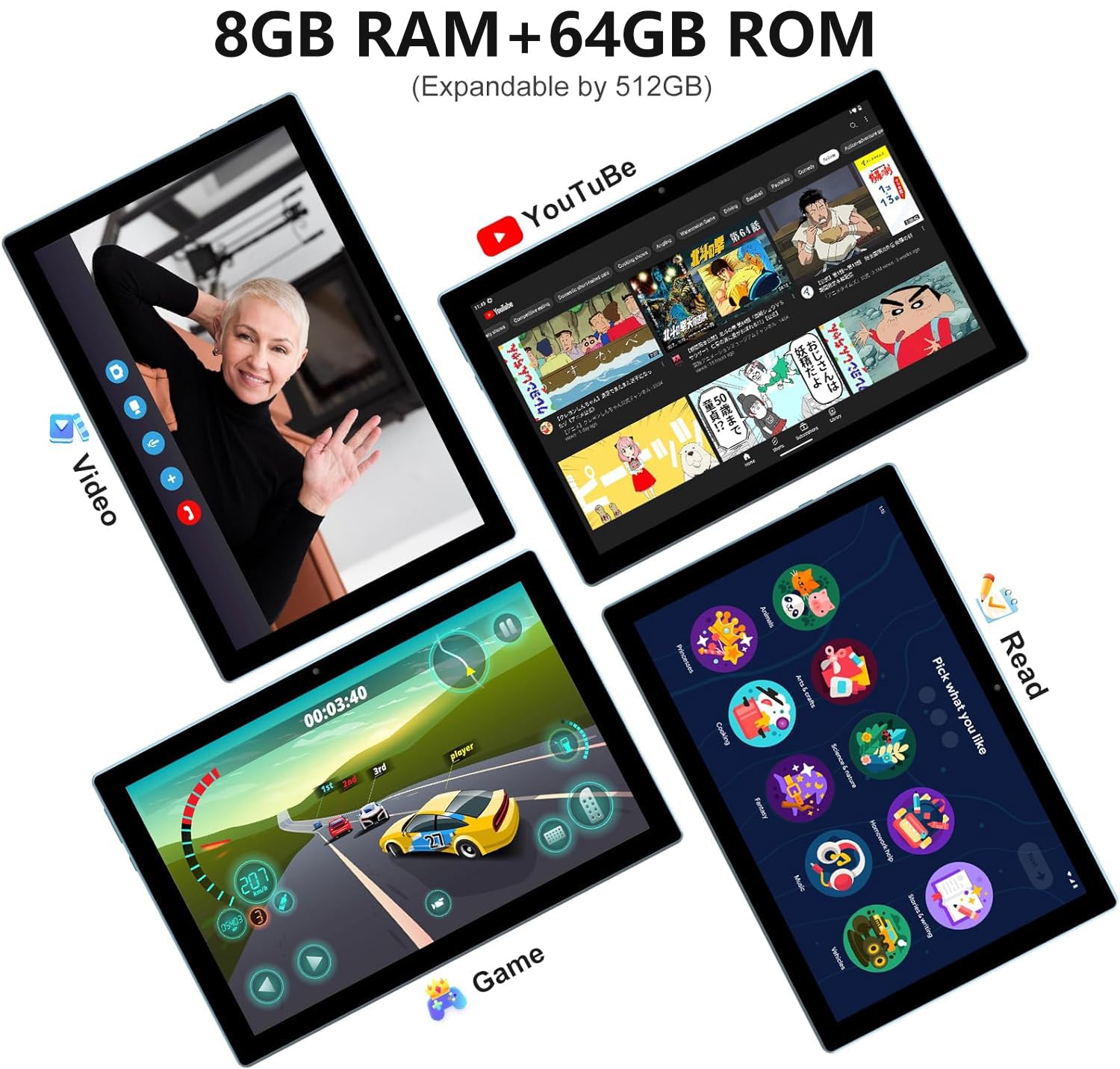 Android 13 Tablet with Keyboard, 2024 Newest 10.1 inch 2 in 1 Tablets, 8GB RAM+64GB ROM with Case Mouse Stylus, 1.8GHz Quad Core, 1280*800 HD Touch Screen, 8MP Dual Camera, Games, Wi-Fi, BT Tableta PC