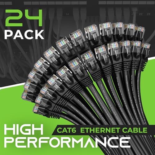 GearIT Cat 6 Ethernet Cable 0.5 ft 6-Inch (24-Pack) - Cat6 Patch Cable, Cat 6 Patch Cable, Cat6 Cable, Cat 6 Cable, Cat6 Ethernet Cable, Network Cable, Internet Cable - Black 0.5 Foot