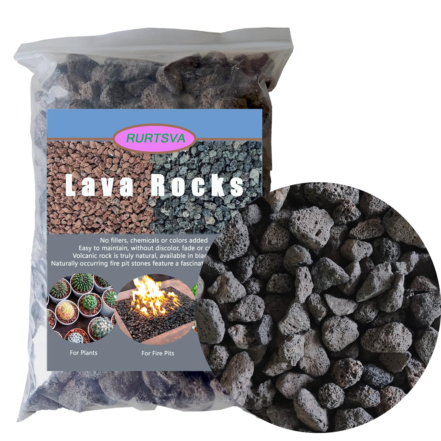 Medium Lava Rock 5LBS, 0.8" - 1.2" Natural Volcanic Stones Use in Fireplace, Fire Pit or Bowl Rocks for Indoor Outdoor Natural Gas Propane Fires and Decorative Landscaping