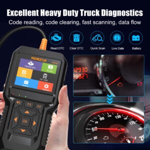 HUMZOR NC610 OBD2 Scanner，Car/Heavy Duty Truck Scanner Car Code Reader Diesel Diagnostic Tool, Full OBDII Function - 2 in 1 Auto & Truck Engine Light Clear Check Fault Diagnostic Scan Tool.