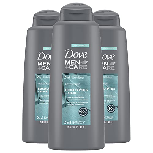 DOVE MEN + CARE 2 in 1 Shampoo Conditioner Eucalyptus + Birch 3 Count For Healthy-Looking Hair Naturally Derived Plant Based Cleansers 20.4 oz