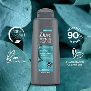 DOVE MEN + CARE 2 in 1 Shampoo Conditioner Eucalyptus + Birch 3 Count For Healthy-Looking Hair Naturally Derived Plant Based Cleansers 20.4 oz