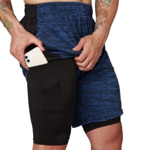 Ultra Performance 3 Pack Mens 2 in 1 Athletic Running Shorts 7 inch Inseam Workout Gym Compression Shorts for Men