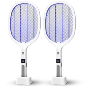 wbm smart 2 in 1 electric bug zapper, mosquitoes trap lamp & racket, usb rechargeable electric fly swatter for home and outdoor powerful grid 3-layer safety mesh safe to touch, pack of 2