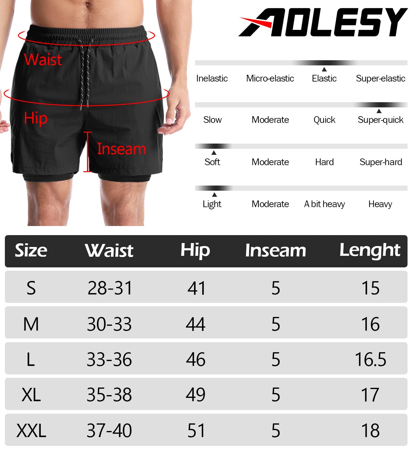 Aolesy Men’s 2 in 1 Running Shorts 5 Inch Workout Gym Athletic Shorts for Men Quick Dry Lightweight Training Shorts with Pockets Black