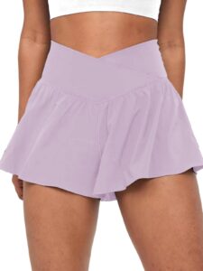 copyleaf crossover flowy shorts for women 2 in 1 athletic butterfly running shorts tennis gym workout skort with pocket (purple m)