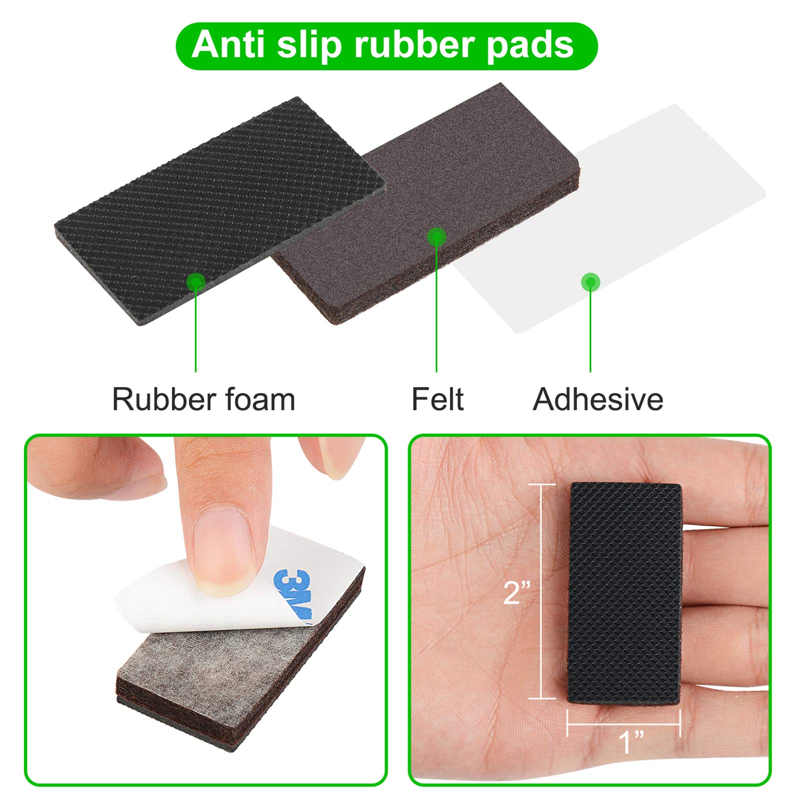 Rectangle Non Slip Furniture Pads 8 Pieces 1x2 inch, Anti Slip Rubber Furniture Pads, Furniture Grippers for Hardwood Floors, Rubber Furniture Feet, Furniture Stoppers to Prevent Sliding