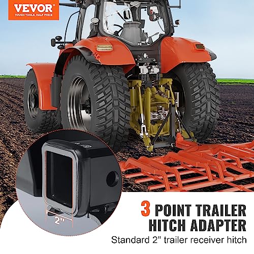 VEVOR 3 Point Hitch Receiver, 3 Point 2" Receiver Trailer Hitch Category 1 Tractor Tow Drawbar Adapter with Pins, Compatible with Kubota, Mahindra, Ford, Yanmar, John Deere, Massey Ferguson