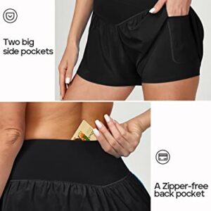 Ewedoos Crossover Flowy Athletic Shorts for Women with 3 Pockets 2 in 1 Butterfly Shorts High Waisted Running Shorts Black