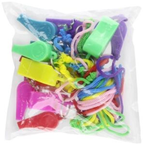 rhode island novelty 2 inch neon whistle necklaces, one dozen per order