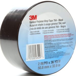 3M Vinyl Tape 764, General Purpose, 2 in x 36 yd, Black, 1 Roll, Light Traffic Floor Marking Tape, Social Distancing, Color Coding, Safety, Bundling