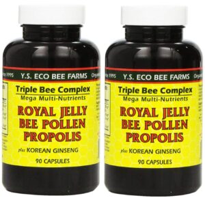 ys eco bee farms, royal jelly bee pollen propolis plus korean ginseng, 90 capsules (2pack)