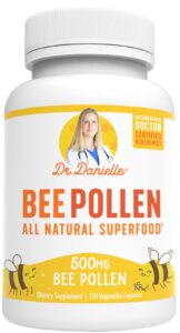 bee pollen from dr. danielle, natural bee pollen supplement, 500mg, 120 veggie capsules