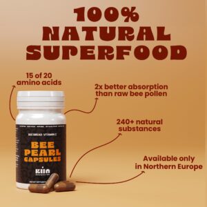 Kiin Bee Bread Capsules - Fermented Bee Pollen Immunity & Metabolism Supplement, 100% Natural Superfood, Vitamin B Group, Antioxidants, Omega 3 6 9