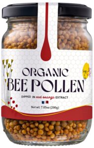 gourmanity bee pollen 200gr/7.05oz, raw organic bee pollen granules dipped in red orange extract, superfood packed with proteins, vitamins & minerals, organic, non-gmo raw bee pollen from france