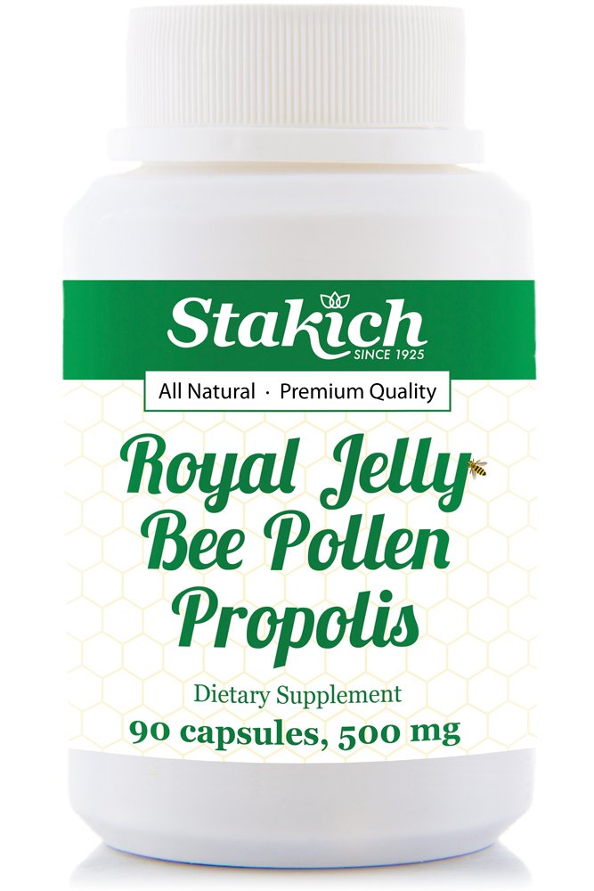 Stakich 500 mg Capsules (Royal Jelly, Bee Pollen, Propolis Capsules 500 mg (90 Count))