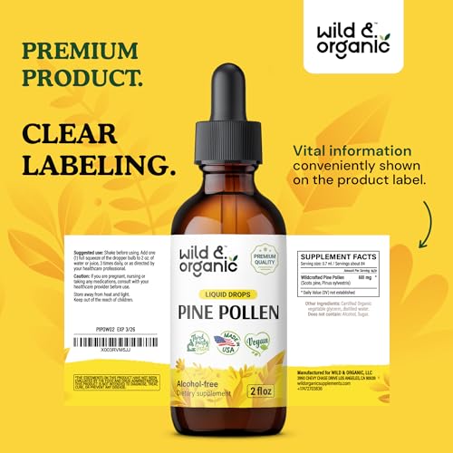 Pine Pollen Tincture - Immune Support Supplement w/Organic Pine Pollen - Alcohol-Free Drops w/Wildcrafted Scots Pine Pollen and Pinus Sylvestris - Antioxidants Supplement w/Pine Pollen Extract -2oz