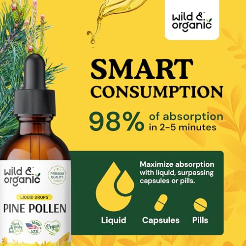 Pine Pollen Tincture - Immune Support Supplement w/Organic Pine Pollen - Alcohol-Free Drops w/Wildcrafted Scots Pine Pollen and Pinus Sylvestris - Antioxidants Supplement w/Pine Pollen Extract -2oz