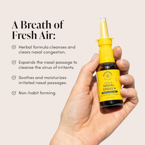 Beekeeper's Naturals Propolis Nasal Rinse Spray Max, Relief for Adults w/Eucalyptus, Oregano & Saline, Clears Nasal Congestion, Moisturizes Sinus Canal, & Decongest Sinus Cavities, 1 fl oz