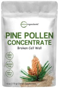 pure pine pollen powder, 6 ounce, wild harvest an broken cell wall, supports immune system health, boosts energy, antioxidant & androgenic, no gmos, vegan friendly