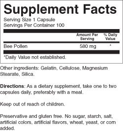 Nature's Blend Bee Pollen 580 mg 100 Capsules