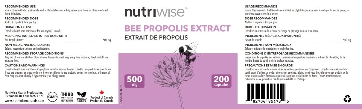 NutriWise Brazilian Bee Propolis Extract immune support 500mg