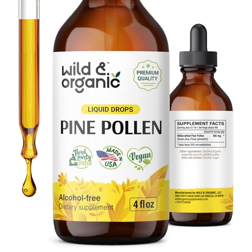 Pine Pollen Tincture - Organic Pine Pollen Powder Liquid Drops - Vegan, Alcohol Free Supplement - for Men & Women 4 Fl Oz