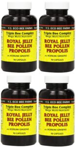 y.s. eco bee farms, (4 pack) royal jelly, bee pollen, propolis, plus korean ginseng, 90 capsules