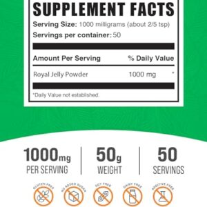 BulkSupplements.com Royal Jelly Powder - Royal Jelly Supplement, Royal Jelly 1000mg - for Immune Support, Gluten Free, 1000mg per Serving, 50g (1.8 oz) (Pack of 1)